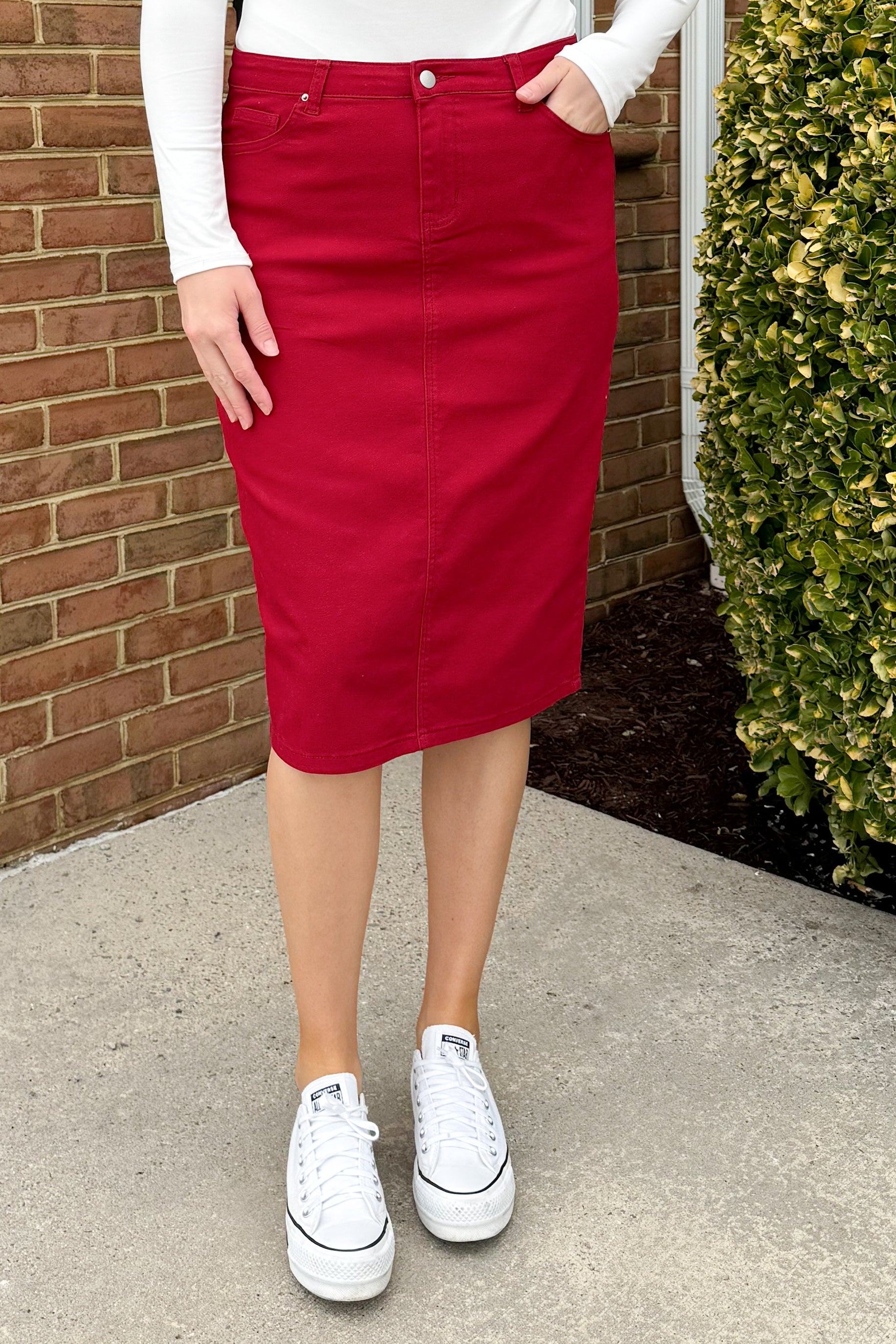 JDA Red Denim Skirt – The Modest Style Boutique